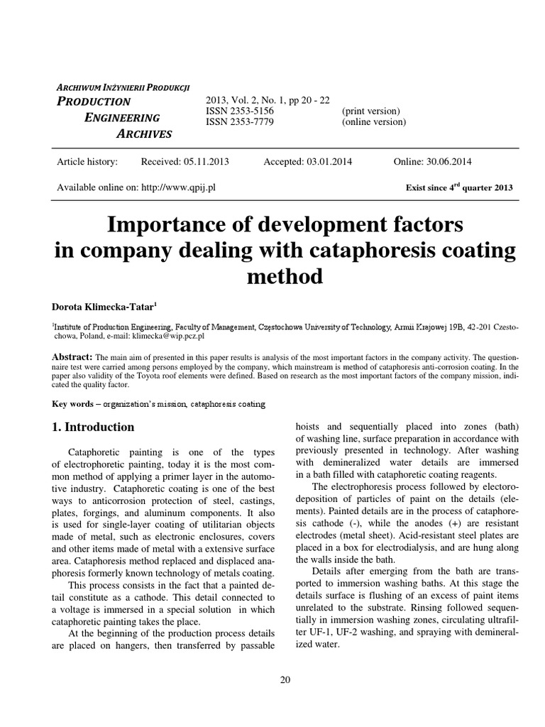Importance of Development Factors in Company Dealing With Cataphoresis ...