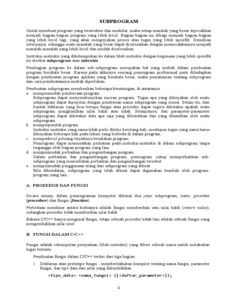 Subprogram - Dasar Pemrograman I | PDF