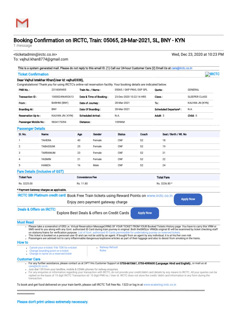 Return Train Ticket | PDF | Credit Card | Service Industries