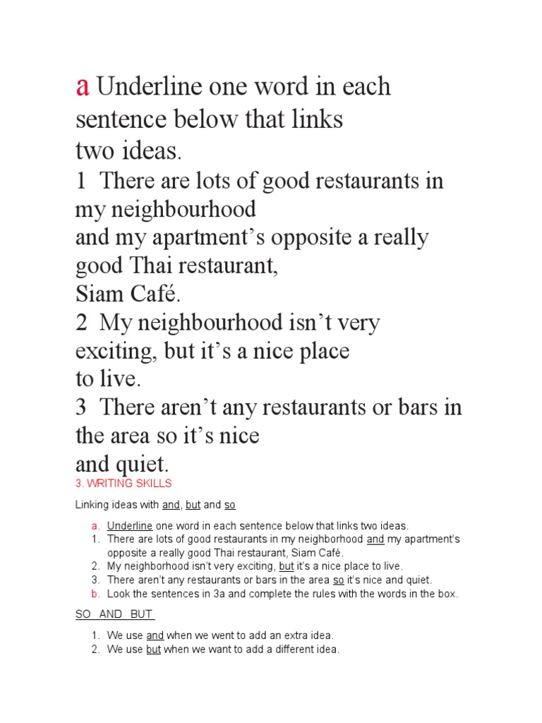 A Underline One Word in Each Sentence Below That Links | PDF ...