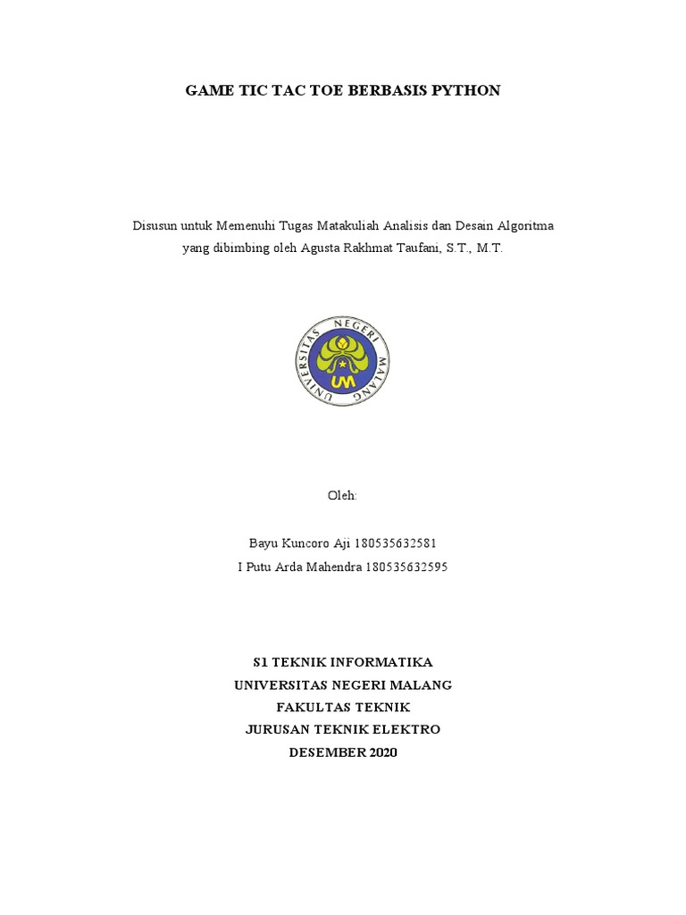 Tugas Akhir - Game Tic Tac Toe Berbasis Python | PDF