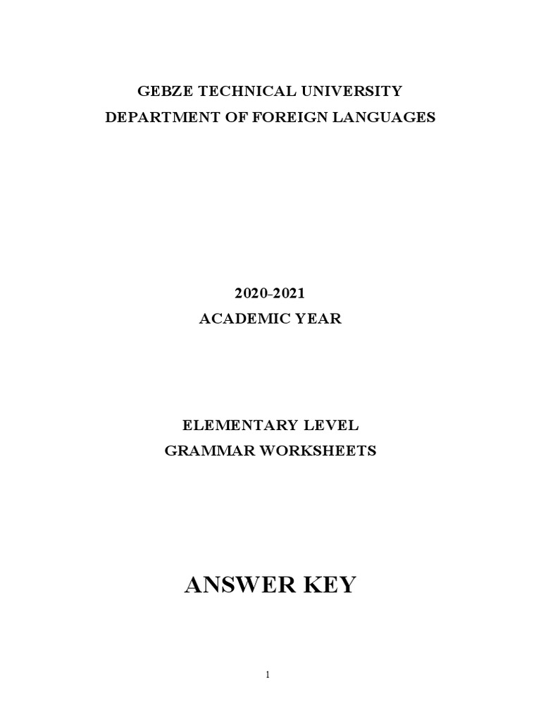 Elementary Grammar Worksheets Answer Key | PDF | Meal | Restaurants