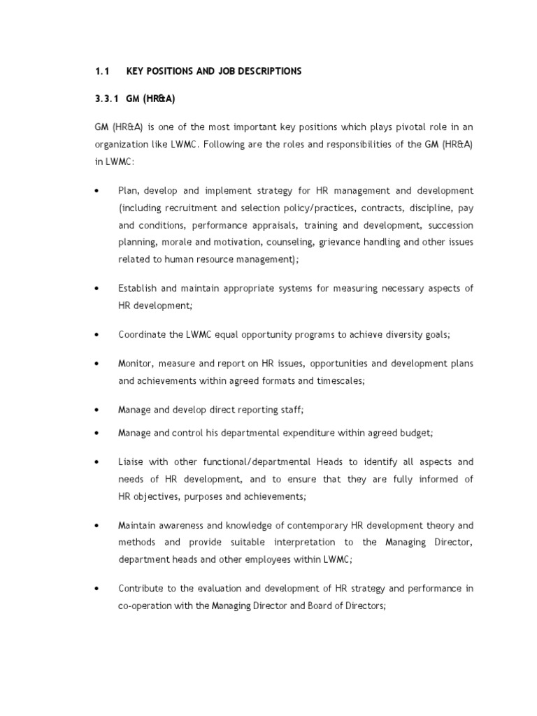 Key Positions and Job Descriptions | PDF | Human Resource Management ...