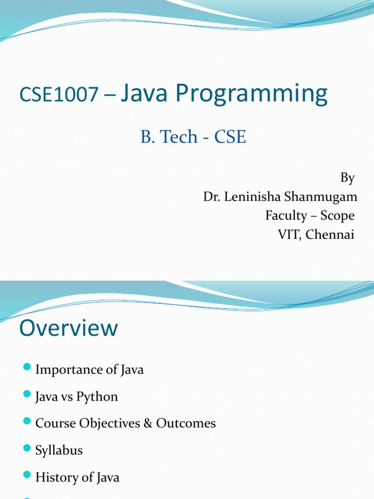 Lecture 1 Cse1007 Introduction To Java Progr Pdf Computers 0678