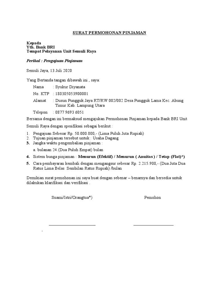 Formulir Permohonan Pinjaman | PDF
