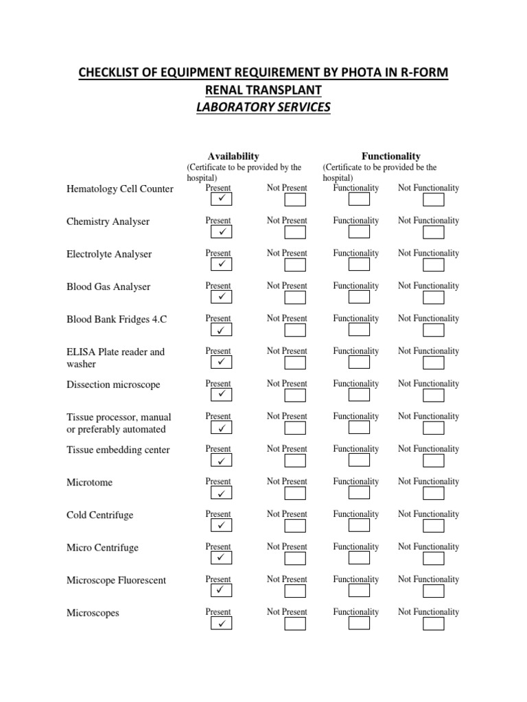 Checklist by Phota - Renal Transplant (Lab) | PDF | Histopathology ...