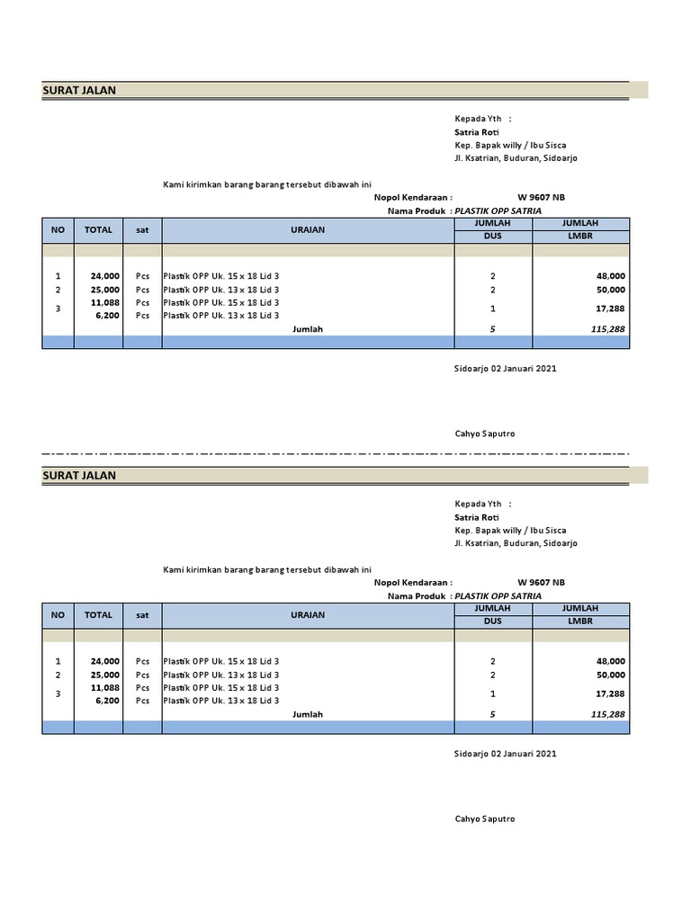 SURAT JALAN Satria Roti | PDF