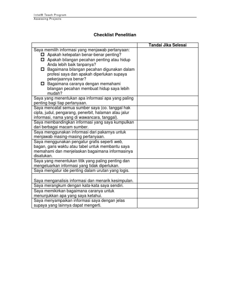 Contoh Checklist | PDF