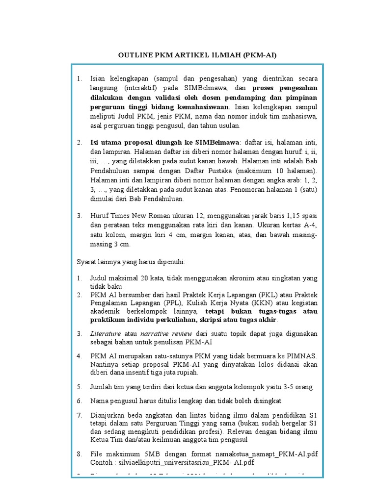 2021-Outline Lengkap PKM-AI | PDF
