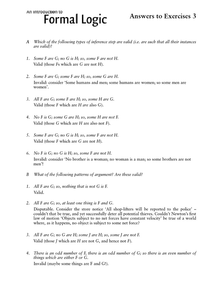 Answers To Exercises 3 | PDF | Logical Consequence | Argument