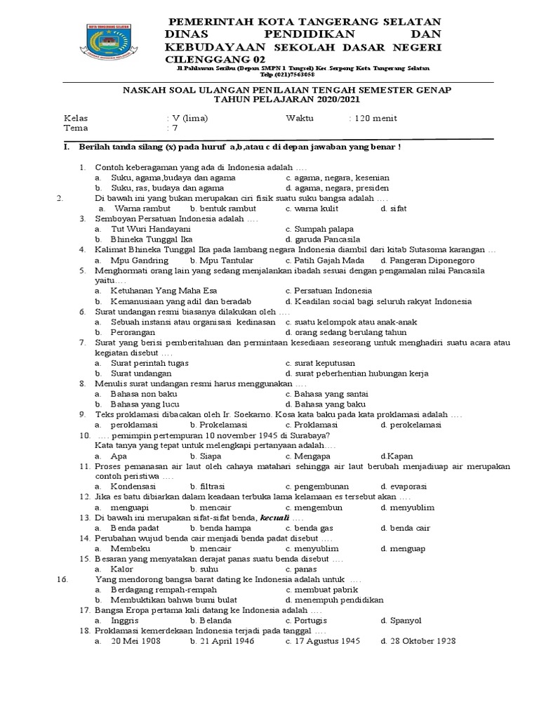 SOAL PTS Tema 7 | PDF