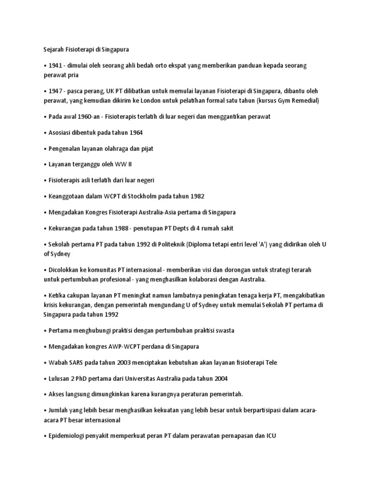 Sejarah Fisioterapi Di Singapura | PDF