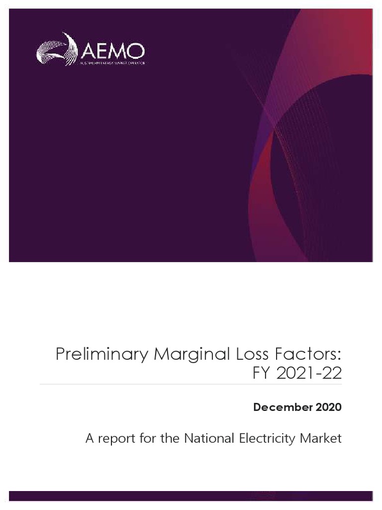 PRELIMINARY Marginal Loss Factors For The 2021-22 Financial Year | PDF ...