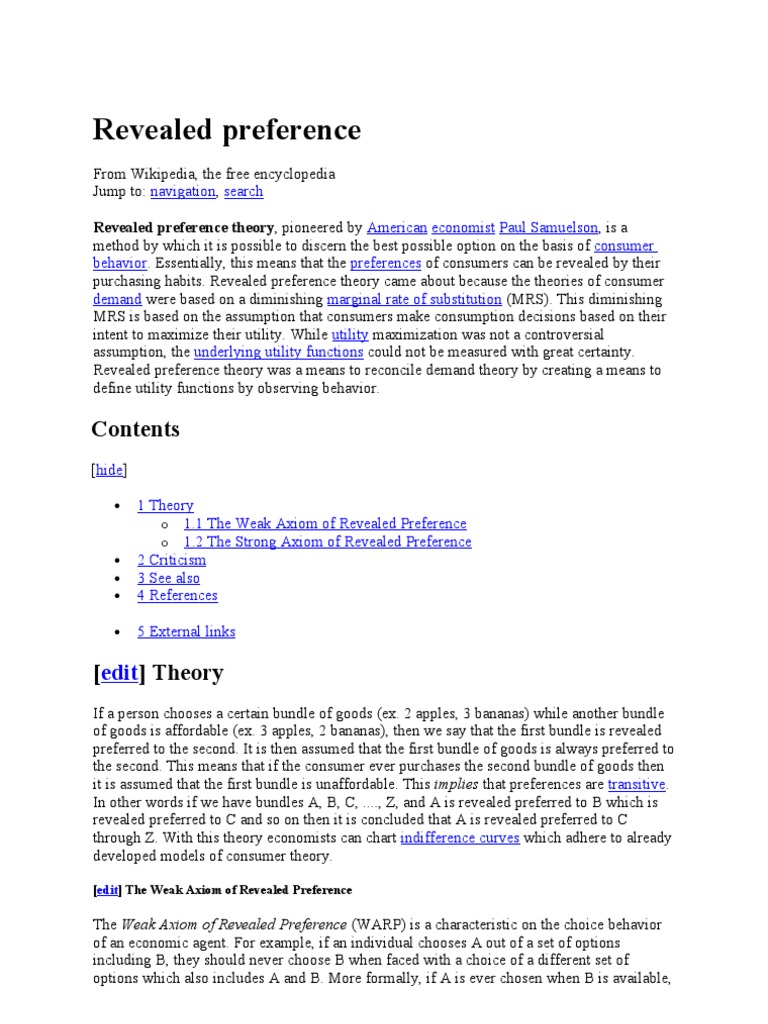 Revealed Preference | PDF | Utility | Marketing