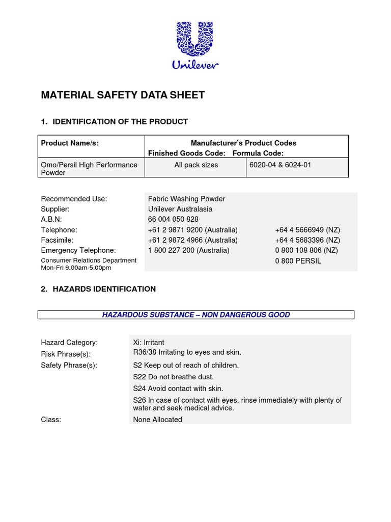 Omo persil powder - unilever - Bột giặt omo | PDF | Toxicity | Personal ...