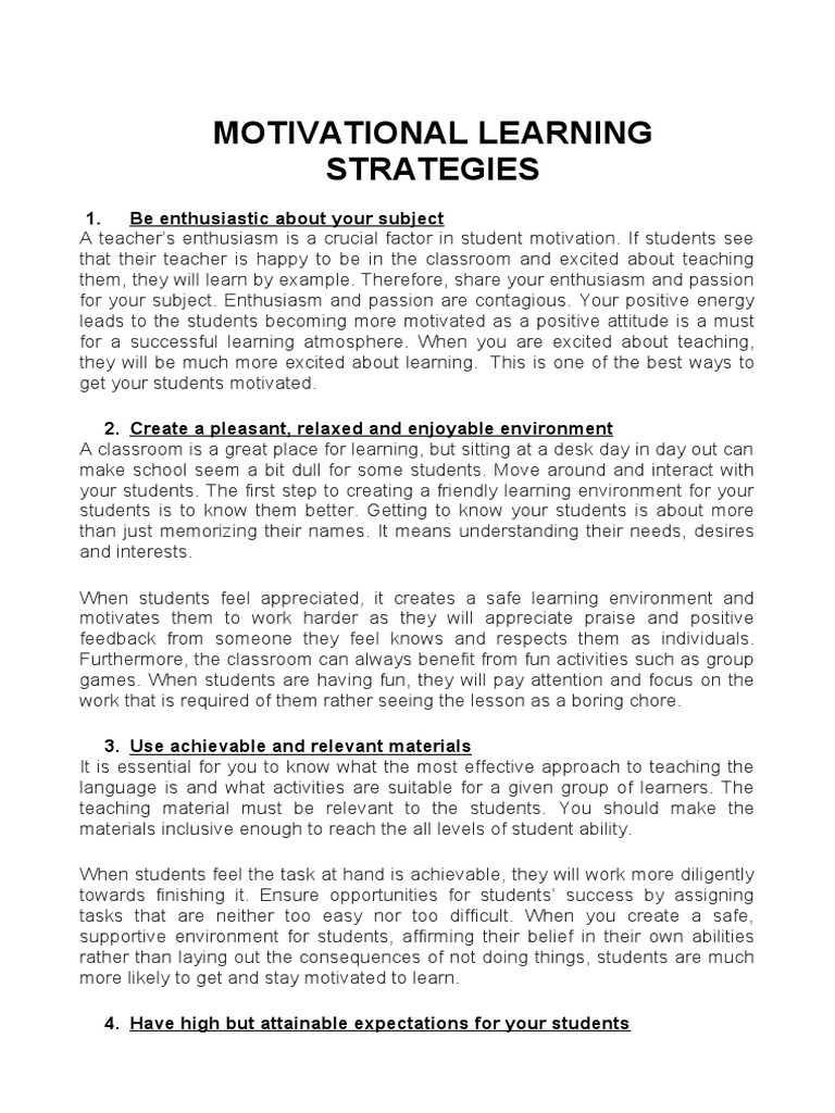 Motivational Learning Strategies | PDF | Motivation | Motivational