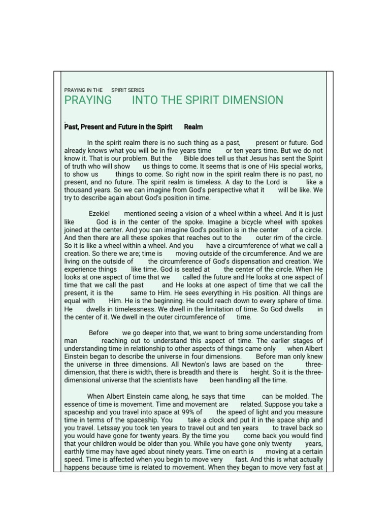 Praying into the Spirit dimension