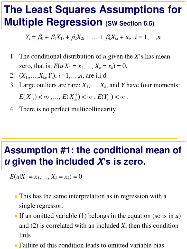 The Least Squares Assumptions For Multiple Regression: Y X X X | PDF | Multicollinearity ...