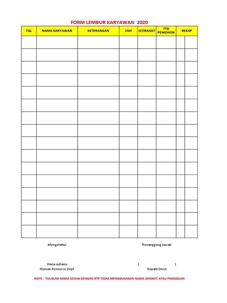 Form Lembur Karyawan | PDF
