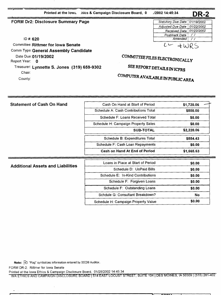 FORM Dr2: Disclosure Summary Page: Committee Files Electronically ...