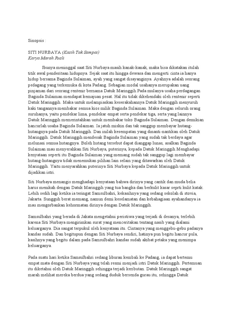 Sinopsis Novel Siti Nurbaya | PDF