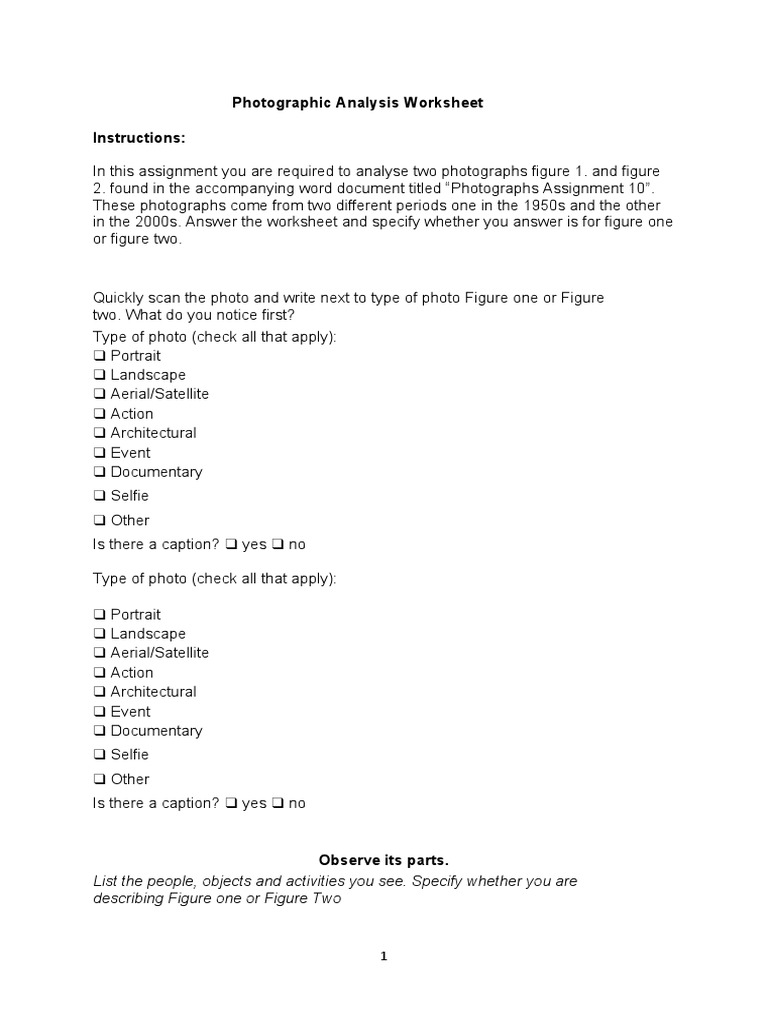 Assignment 10 Photograph Analysis Worksheet | PDF | Photograph | Worksheet