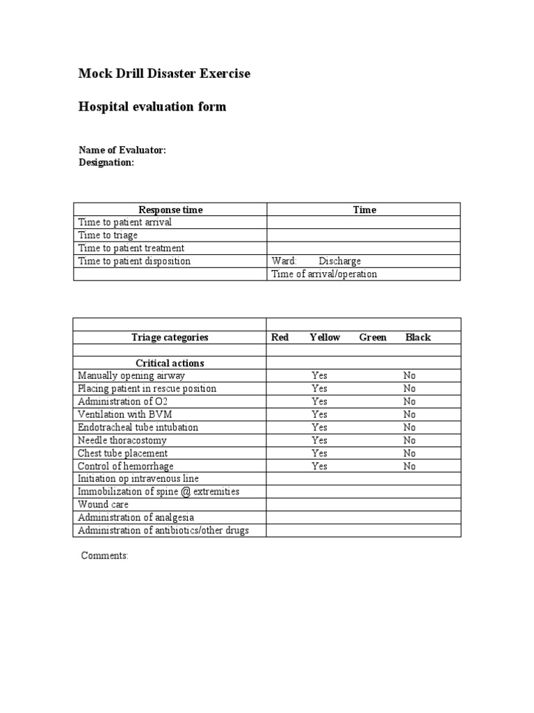 Hospital Disaster Drill Evaluation Form | PDF