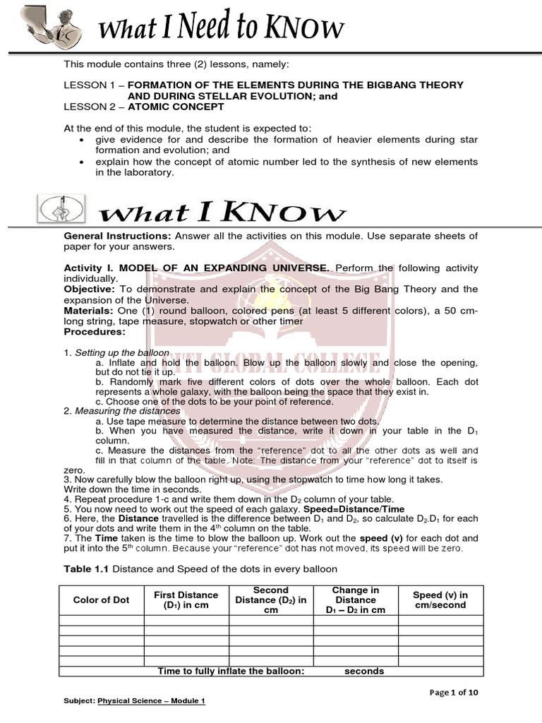 Physical Science Module 1 | PDF | Atoms | Atomic Nucleus