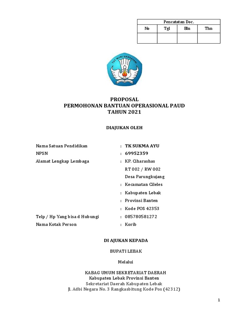 Proposal Bop Paud 2021 | PDF