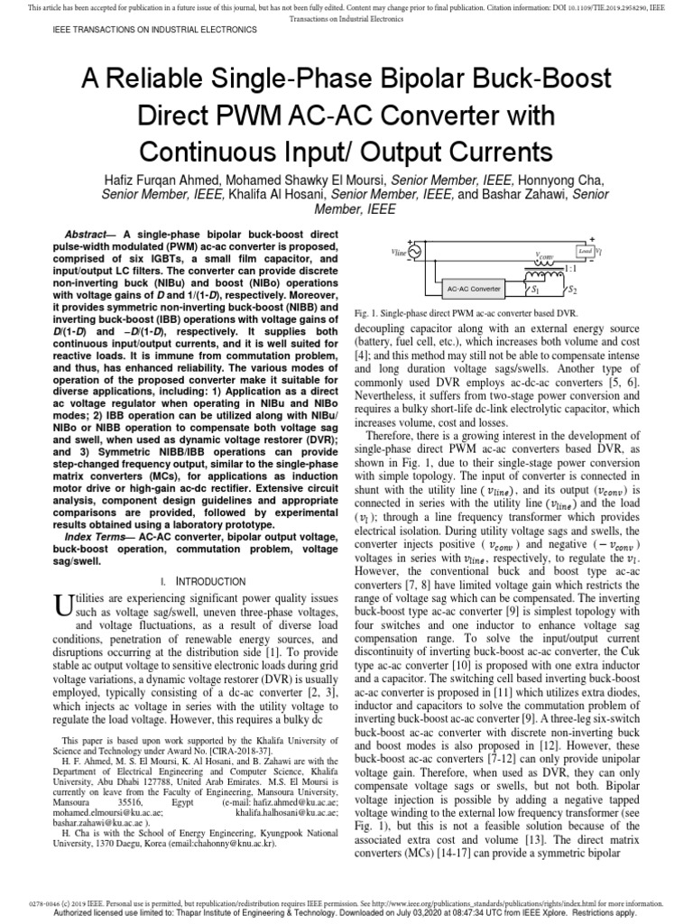 A Reliable Single-Phase Bipolar Buck-Boost Direct PWM AC-AC Converter With Continuous Input ...