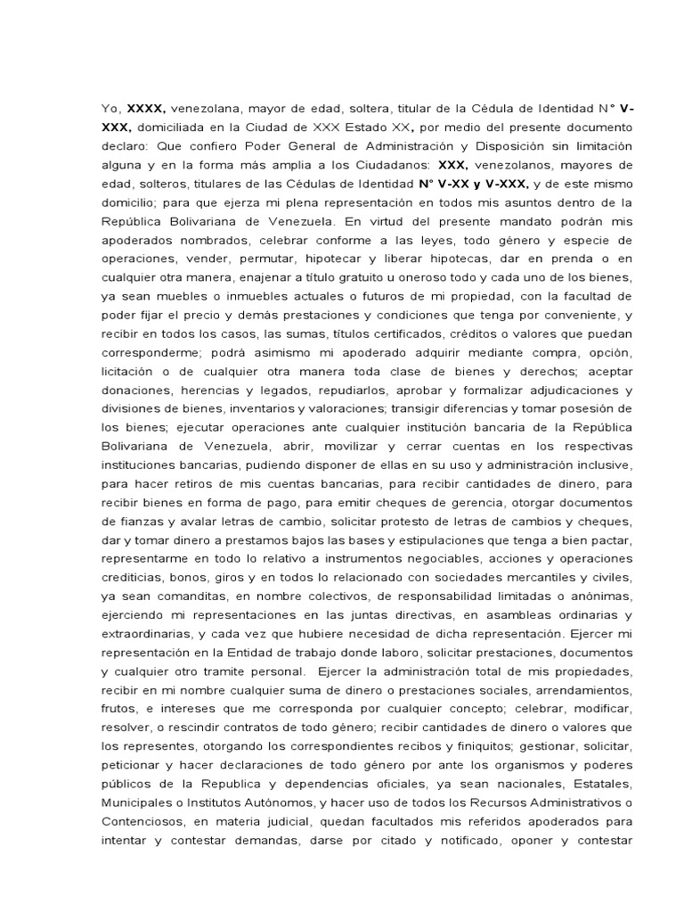 Poder General de Administracion y Disposicion (Modelo | PDF | Bancos ...