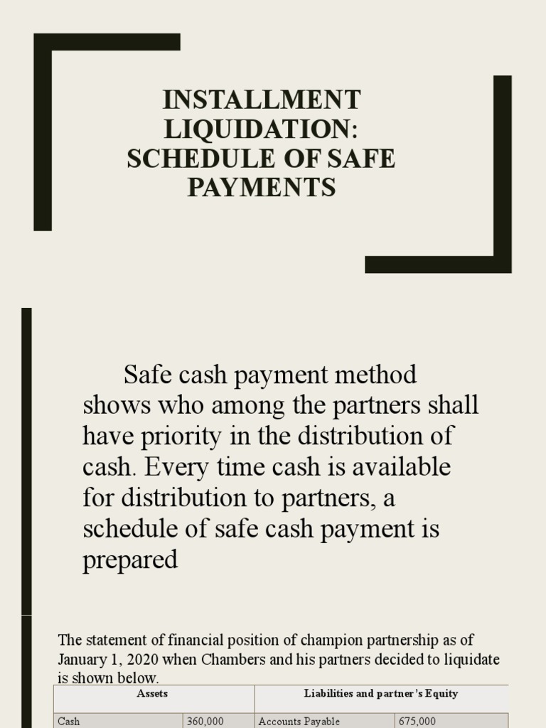 Schedule of Liquidation and Safe Cash Distribution for Champion ...