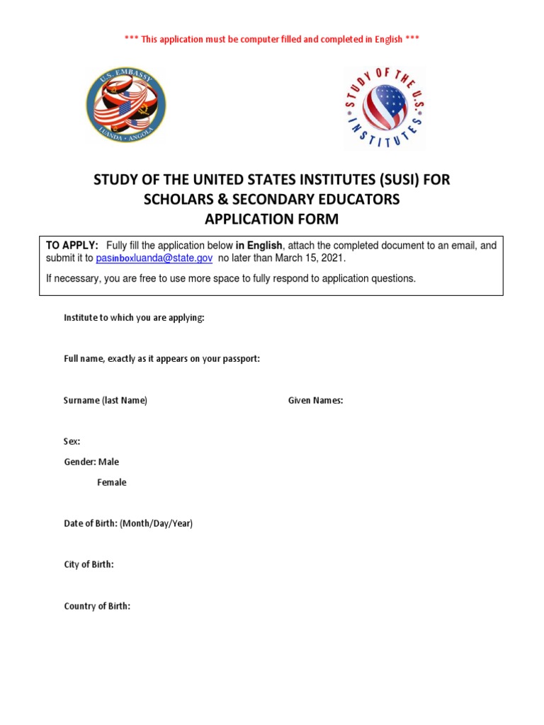 Fy21 Susi Secondary and Scholars Application Form | Download Free PDF ...
