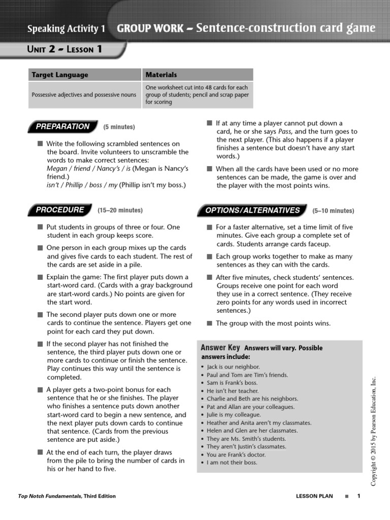 Sentence-Construction Card Game: Group Work Group Work | PDF | Human Communication | Communication