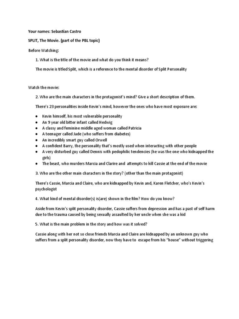 Split movie mental disorders | PDF | Psychological Trauma | Mental Disorder