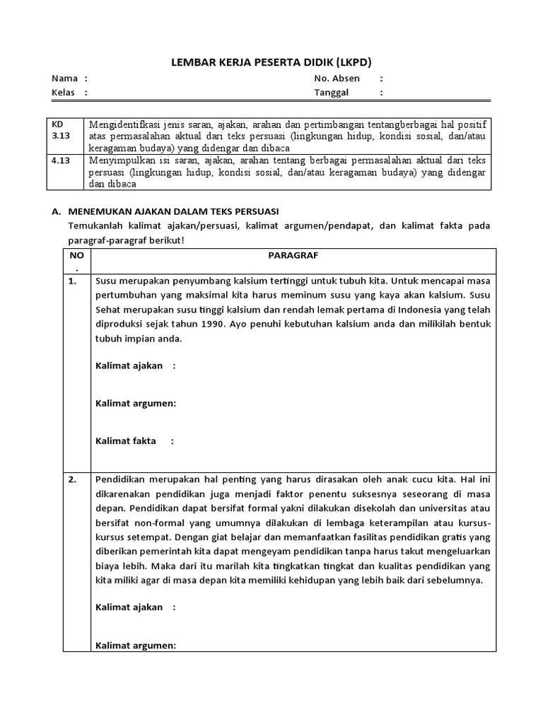 LKPD A-B Teks Persuasi | PDF