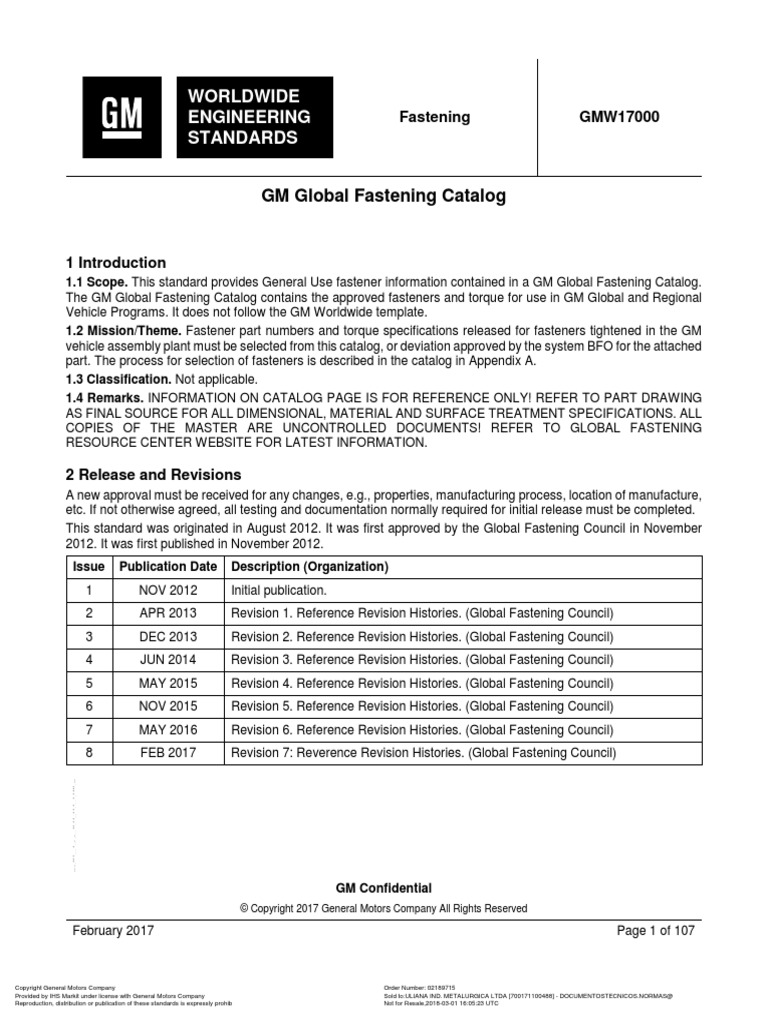 Worldwide Engineering Standards: GM Global Fastening Catalog | PDF ...