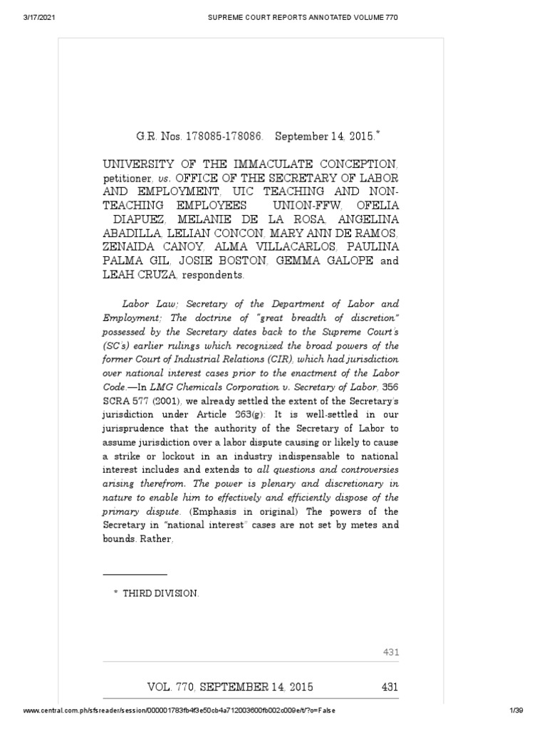 3 University VS Sec of Labor | PDF | Jurisdiction | Employment