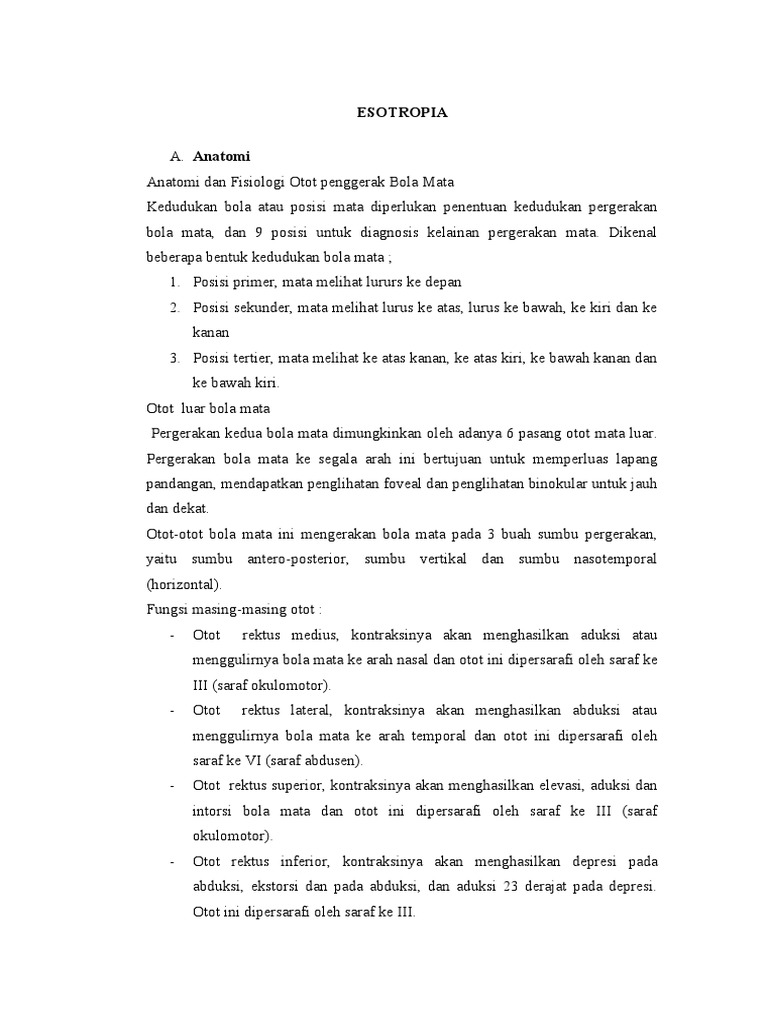 Esotropia: Definisi dan Klasifikasi Strabismus | PDF