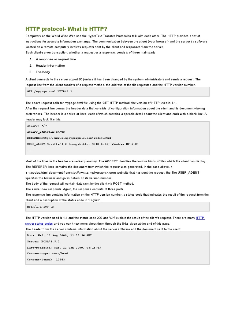 A Response or Request Line 2. Header Information 3. The Body | PDF ...