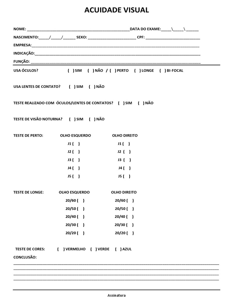 Acuidade Visual - Ficha Modelo | PDF