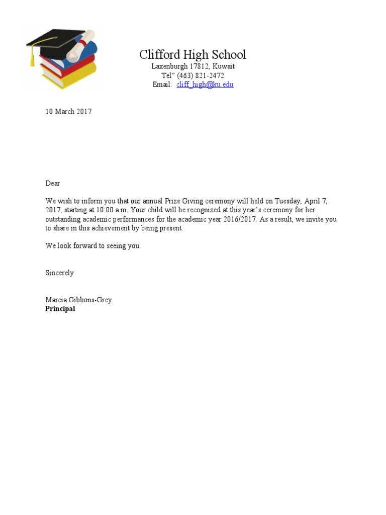 Prize Giving Letter