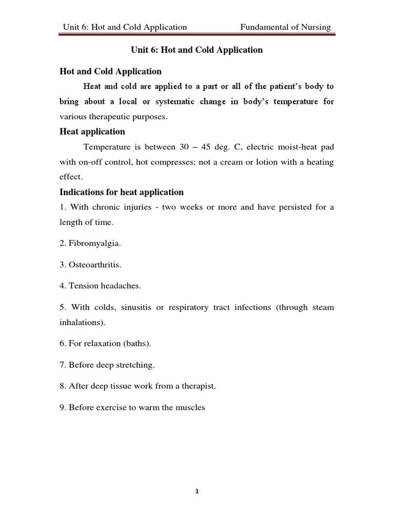 Unit 6 Hot and Cold Application | PDF | Vasodilation | Edema