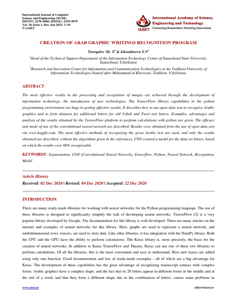Ijcse - Creation of Arab Graphic Writings Recognition Program | PDF ...