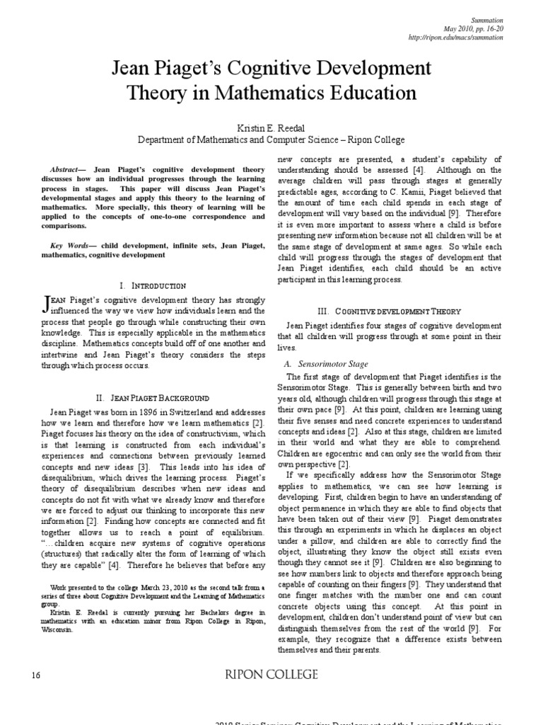 Piaget's Theory in Math Learning | PDF