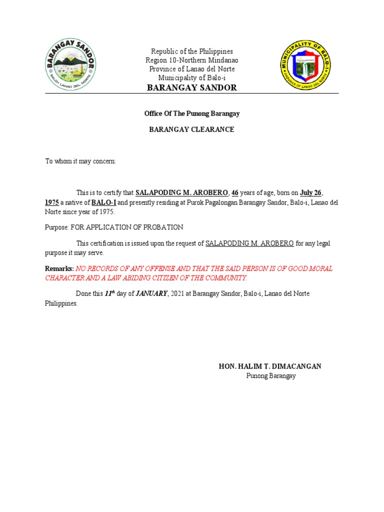 Brgy Clearance | PDF