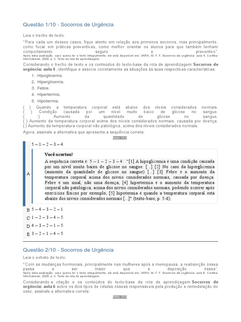 Uninter - Apol 2 Socorros e Urgência | PDF | Osso | Aprendizado