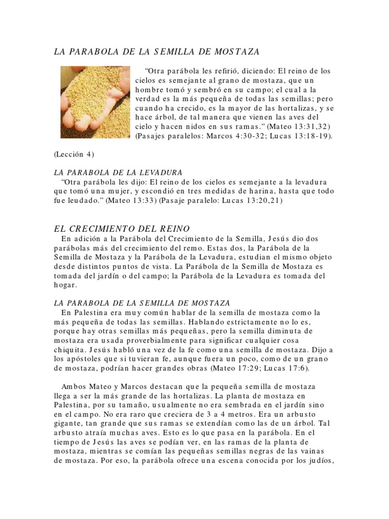 4 - La Parabola de La Semilla de Mostaza | PDF | Parábolas de Jesús | Jesús