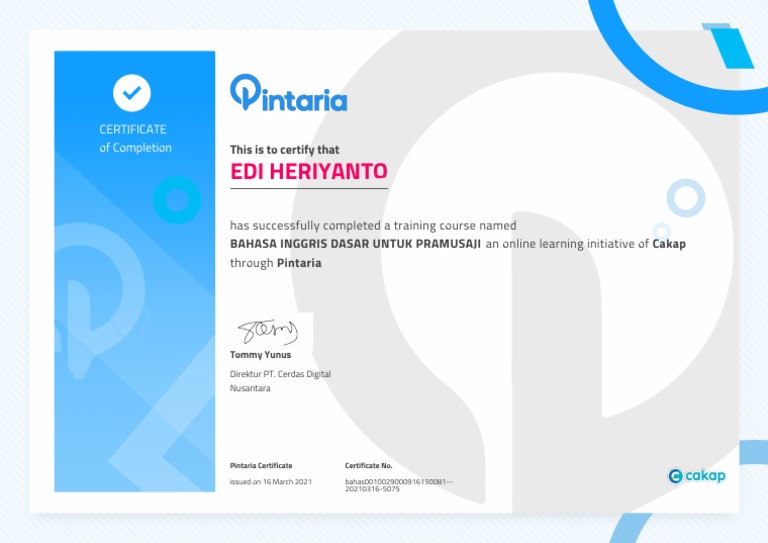 Edi Heriyanto: Certificate of Completion | PDF