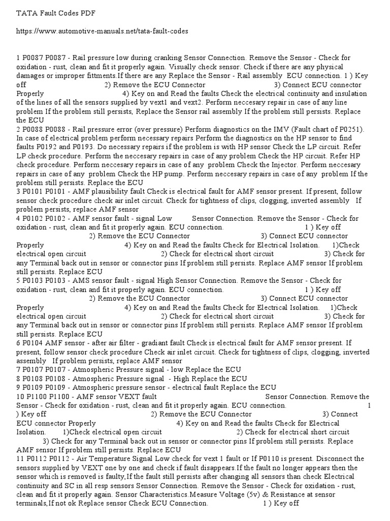TATA Fault Codes PDF | PDF | Electrical Connector | Turbocharger